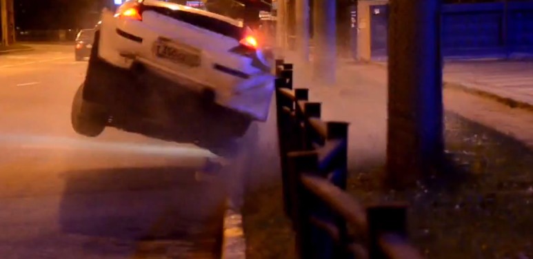 Street Drifter Meets Curb, Guardrail: Obvious Video