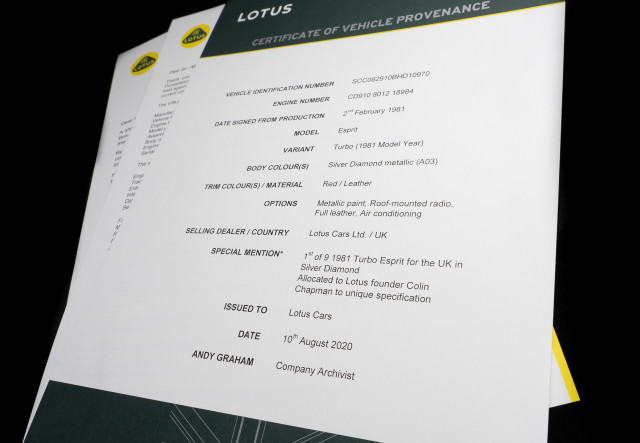 Colin Chapman's Esprit first to undergo new Lotus provenance program