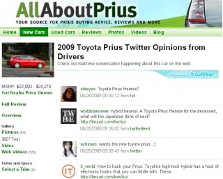 Our Latest Feature: Live Tweets About Toyota Prius